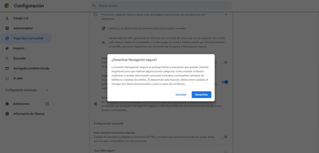 Guía para activar y desactivar la navegación segura en Chrome GNMEDIA.ES